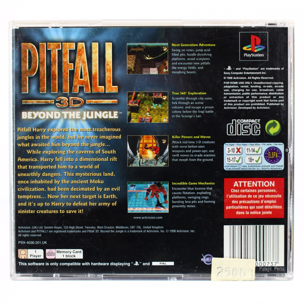 Pitfall 3D: Beyond the Jungle (PS1) - WTS Retro - Køb spillet her